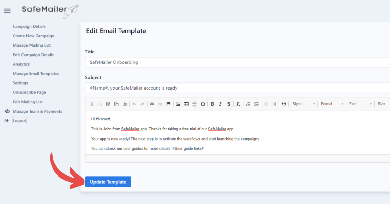Create a new email template - SafeMailer